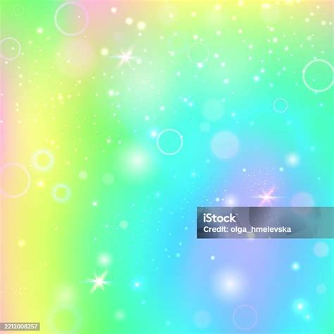 무지개 패턴입니다 그린 카와이 초대장 유니콘 홀로그램 홀로그램 흐릿한 메시 노란색 은하 그라디언트 분홍색 추상 배경 공주 질감입니다 귀여운 무지개 무늬 공주에 대한 스톡