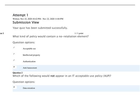 Cyb 260 5 1 Reading Quiz Week 5 A Grade Attempt 1 Written Nov 22