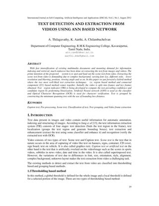 TEXT DETECTION AND EXTRACTION FROM VIDEOS USING ANN BASED NETWORK PDF