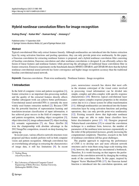 Xiuling Zhang Et Al 2021 Hybrid Nonlinear Convolution Filters For