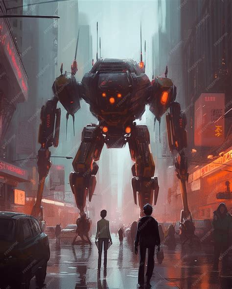Premium Ai Image There Is A Man Standing In Front Of A Giant Robot In