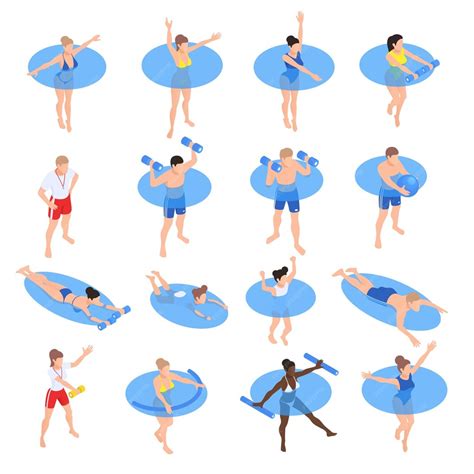 Free Vector Water Aerobic Aquatic Fitness Workout Isometric Icons Set
