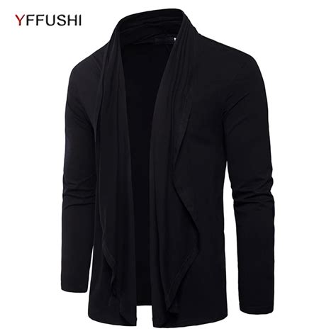 Yffushi 2018 Men Cardigans Long Sleeve O Neck Solid Color Gothic Style