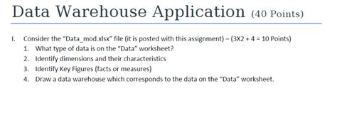 Solved Data Warehouse Application 40 ﻿points I Consider