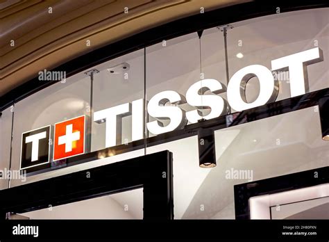MOSCOW, RUSSIA - AUGUST 10, 2021: Tissot brand retail shop logo ...
