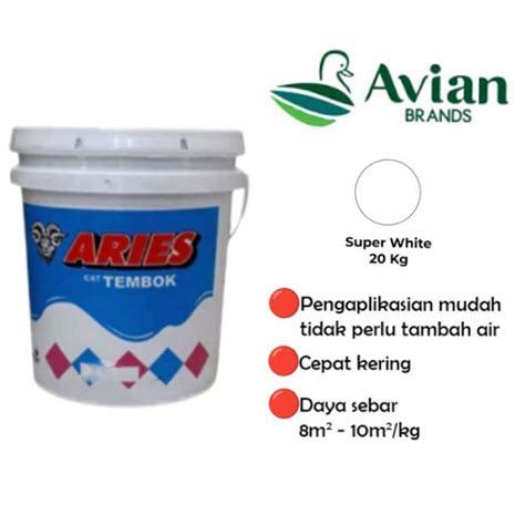 Jual Cat Aries Super White Pail 20 Kg Cat Tembok Avian Paint Warna