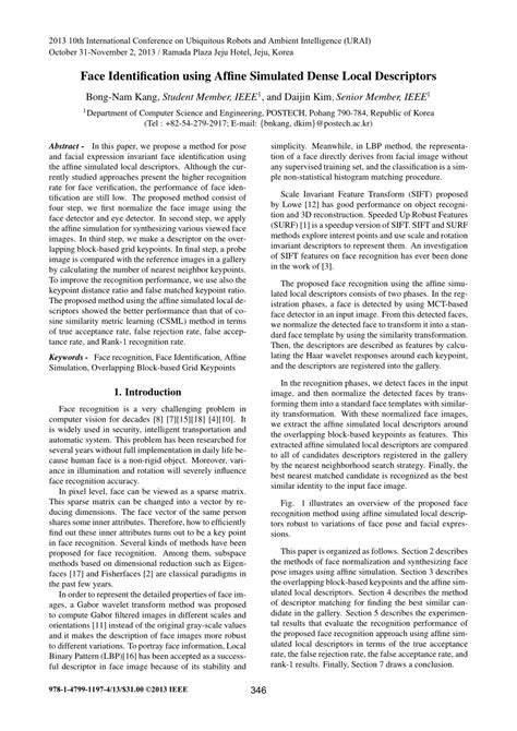 Pdf Face Identification Using Affine Simulated Dense Local Descriptors