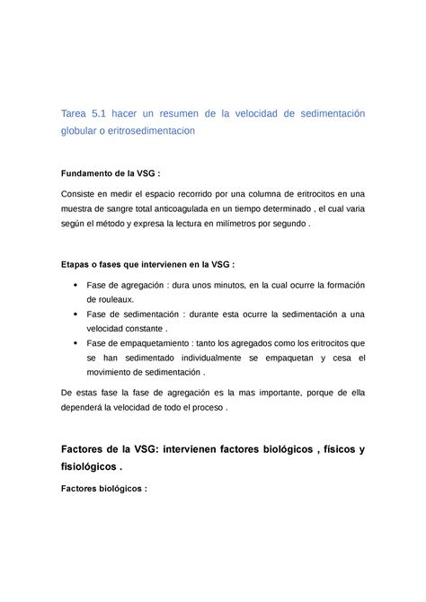 Velocidad De Eritrosedimentacion O Vsg Resumen De Esa Unidad