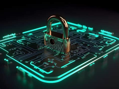 Lock In Centre Of Circuit Pattern Concept Of Data Security