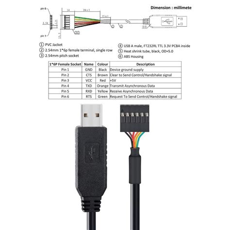 Dtech Ftdi Usb To Ttl Serial Adapter 33v Debug Cable 6 Pin Female