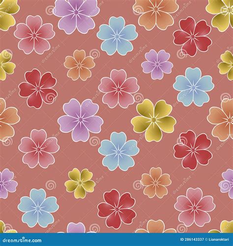 Vibrant Sakura Blossoms Repeating Pattern In A Multicolored Array