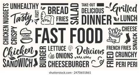 Fast Food Typo Collage Wallpaper Vector Stock Vector Royalty Free