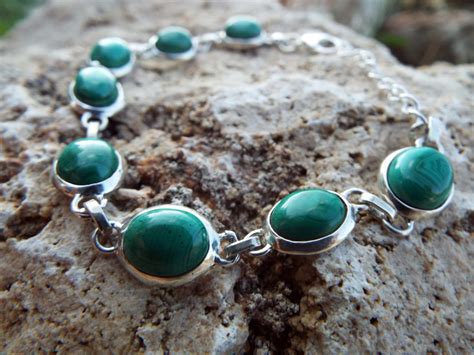 Sterling Silver Malachite Bracelet Gemstone Handmade Jewelry