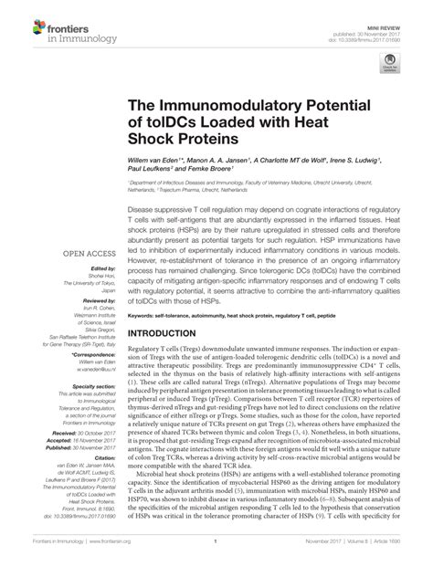 Pdf The Immunomodulatory Potential Of Toldcs Loaded With Heat Shock