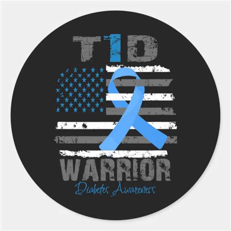 World Diabetes Awareness Blue Ribbon T1d Warrior T Classic Round Sticker Zazzle