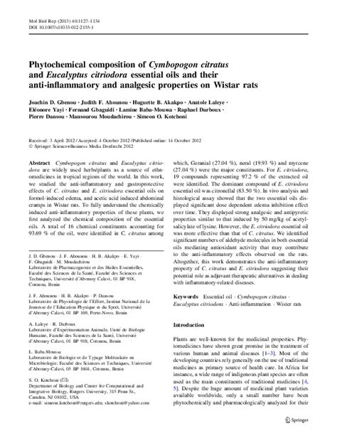Pdf Phytochemical Composition Of Cymbopogon Citratus And Eucalyptus