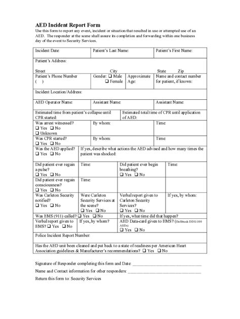 Fillable Online Aed Incident Report Form Fax Email