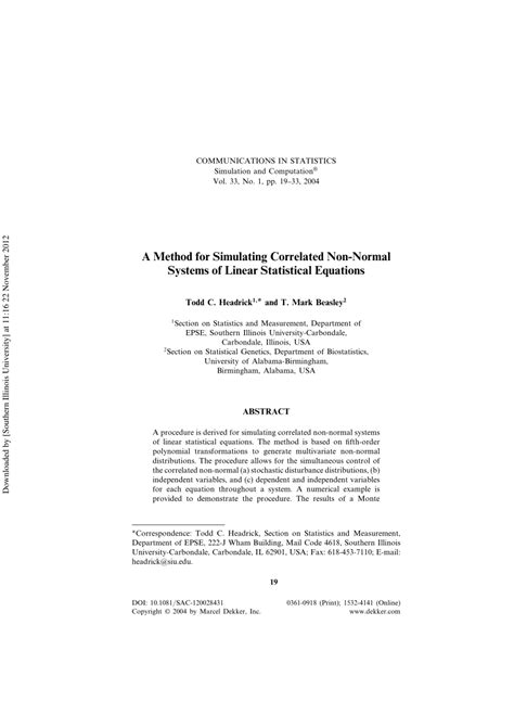 Pdf A Method For Simulating Correlated Non Normal Systems Of Linear