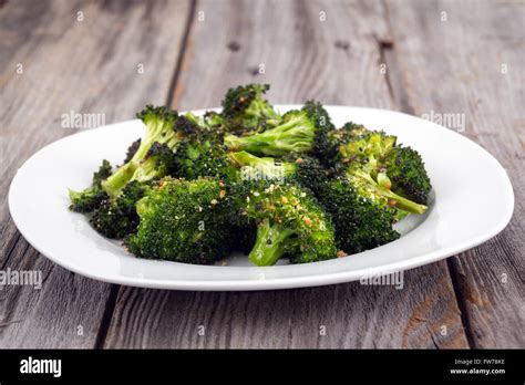 Baked Roasted Garlic Parmesan And Olive Oil Broccoli Side Dish On