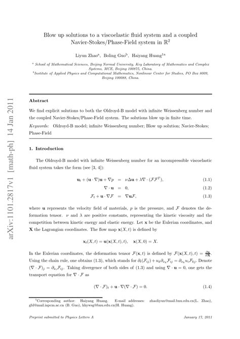 Pdf Blow Up Solutions To A Viscoelastic Fluid System And A Coupled Navier Stokesphase Field