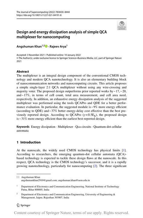 Design And Energy Dissipation Analysis Of Simple Qca Multiplexer For