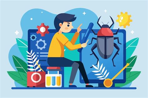 A Flat Illustration Depicting A Person Working On A Computer Debugging