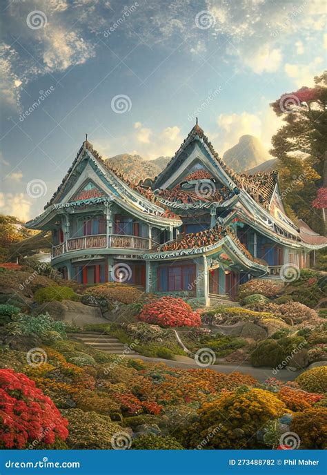 Fictional Mansion In Yeosu Jeonnam South Korea Stock Illustration Illustration Of Asian