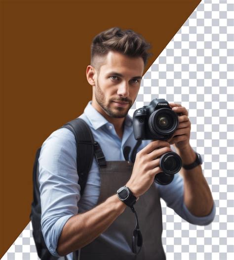 Premium Psd A Man With A Camera And A Picture Of A Man Holding A Camera