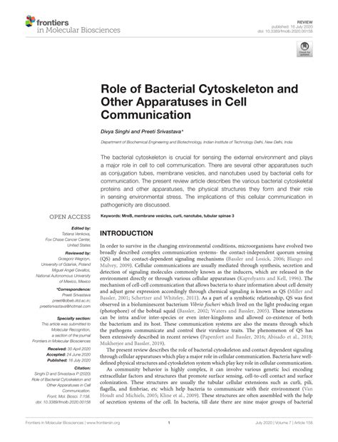Pdf Role Of Bacterial Cytoskeleton And Other Apparatuses In Cell