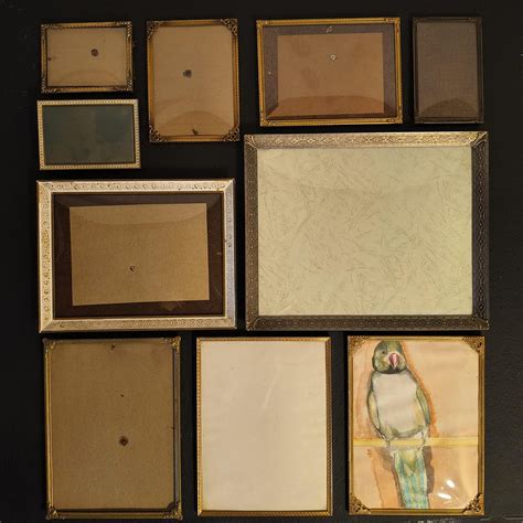 10 Vintage Danish Brass And Pewter Frames With Convex Bubble Glass