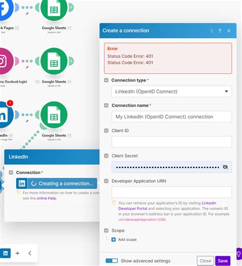 Can T Connect To My LinkedIn Account Error 401 Getting Started Make