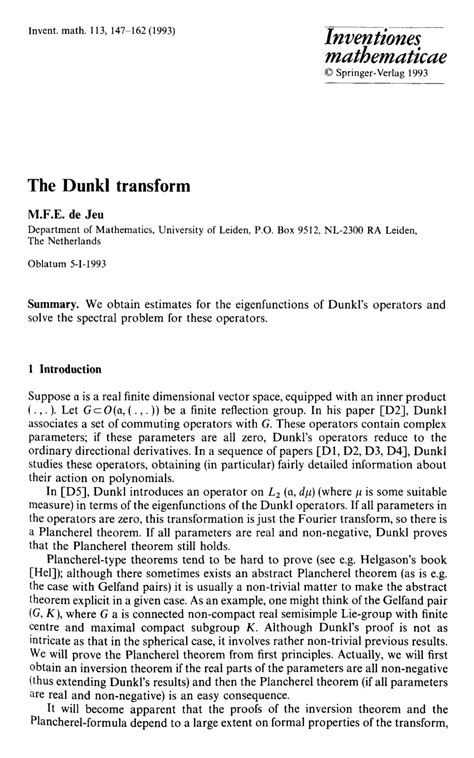 Pdf The Dunkl Transform