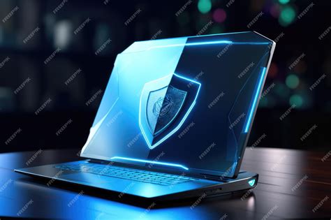 Cybersecurity Protection Laptop With Glowing Shield Icon On Screen Premium Ai Generated Image
