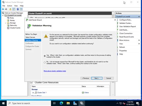 Windows Server 2022 WSFC Add Nodes Server World