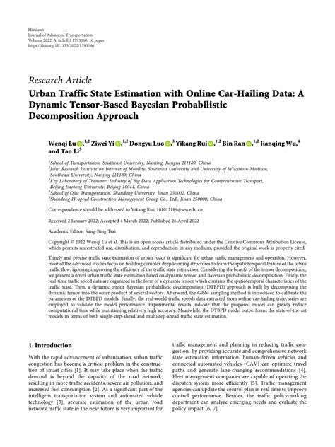 PDF Urban Traffic State Estimation With Online Car Hailing Data A Dynamic Tensor Based
