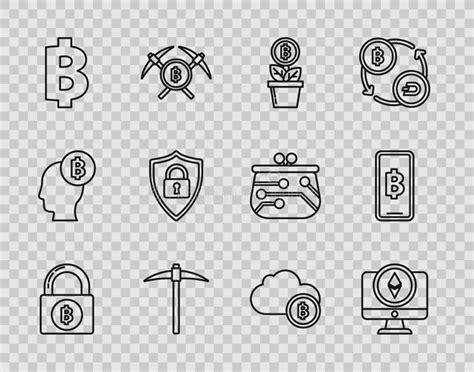 Set Line Lock With Bitcoin Monitor And Cryptocurrency Ethereum Eth Bitcoin Plant Pot Pickaxe