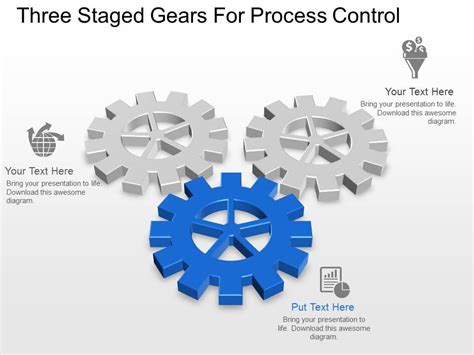 Three Staged Gears For Process Control Powerpoint Template Slide Templates PowerPoint