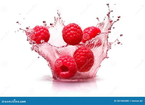 Fresh Ripe Raspberry With Raspberry Juice Splash Isolated On