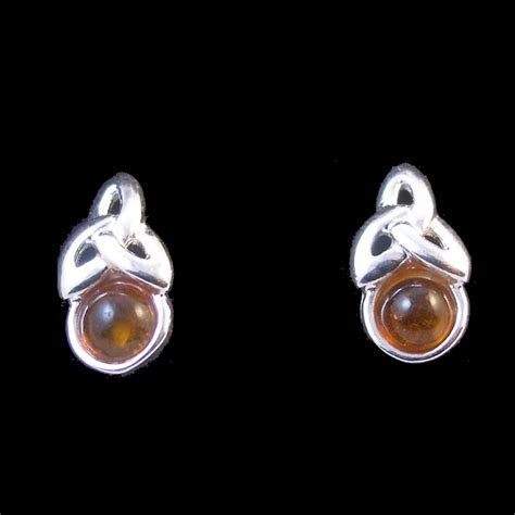 Sterling Silver Celtic Amber Earrings 6x11mm Transglobal Trading