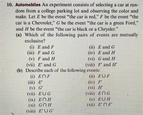 Solved Automobiles An Experiment Consists Of Selecting A