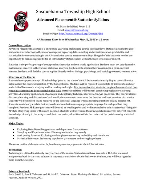 Advanced Placement® Statistics Syllabus