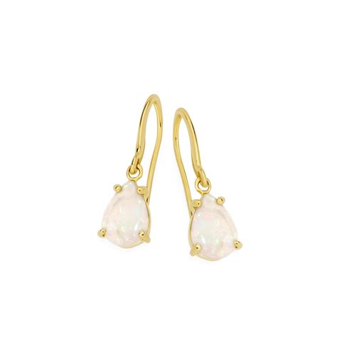 9ct Gold White Opal Hook Earrings In White Goldmark Au