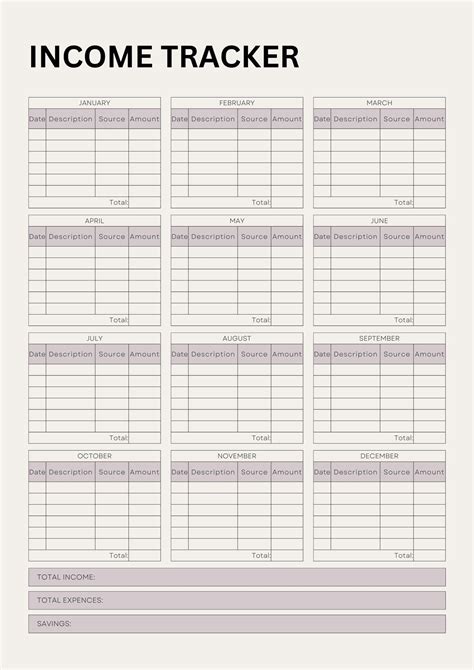 Income Tracker Printable Income Tracking Income Log Monthly Income