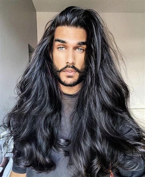 Long Black Hair On Men Guy With Long Hair And Beard Long Hair Styles