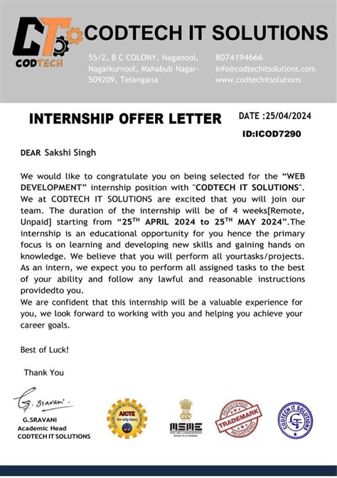 Sakshi Singh On Linkedin Codetechitsolutions Internshipopportunity