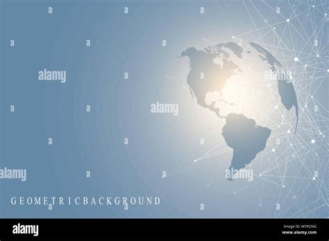 Big Data Visualization With A World Globe Abstract Vector Background With Dynamic Waves Global