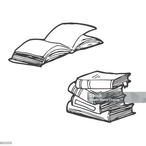 Hand Drawn Books Doodle Set Black Color Sketch Line Art Style Vector