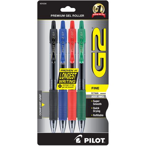 Pilot Premium G2 Retractable Gel Ink Pen Fine Point Assorted Colors