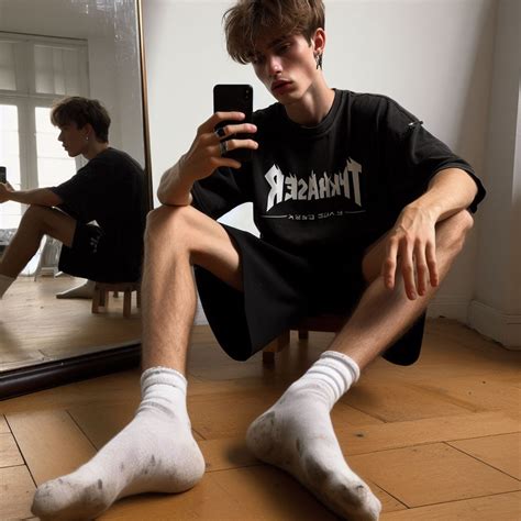 Teen Boy In White Socks Mirror Selfie Series 3 By Aiboysgallery On