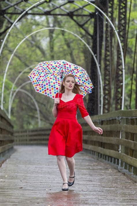 Redhead Model In The Rain Stock Image Image Of Gravel 97127849